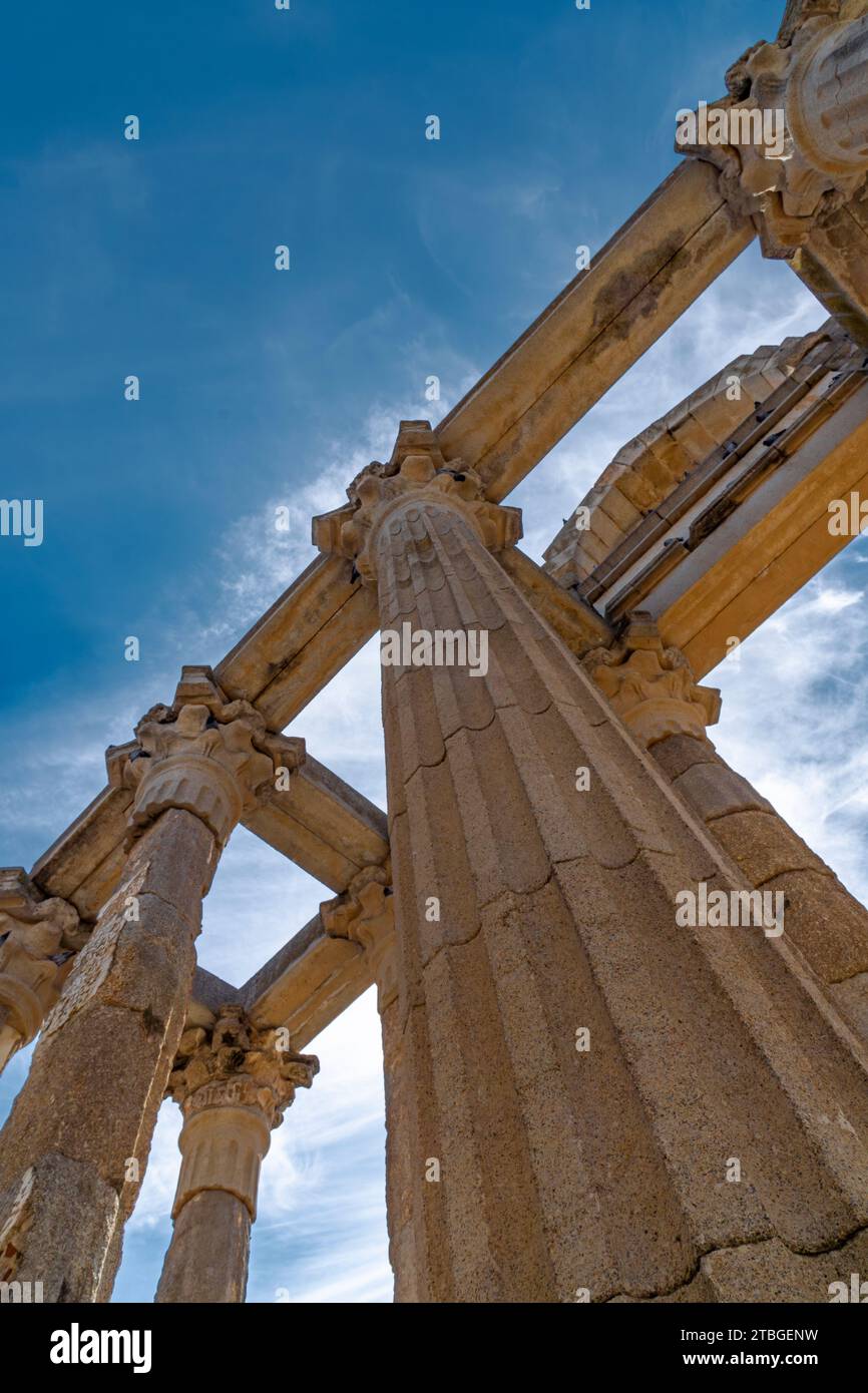 Perspective view from below of the marble columns with Greek capitals ...