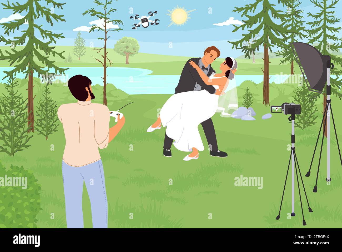 Wedding photo shoot with smart technology equipment Stock Vector Image ...
