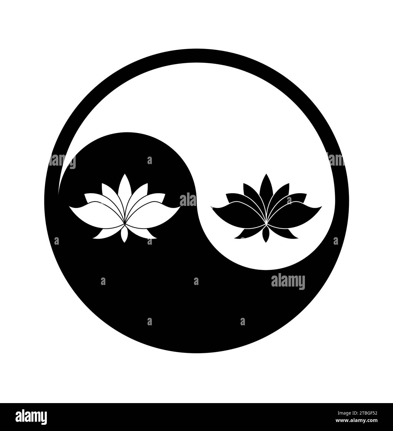 Symbol of yin and yang with an illustrator of lotusflower in black and ...