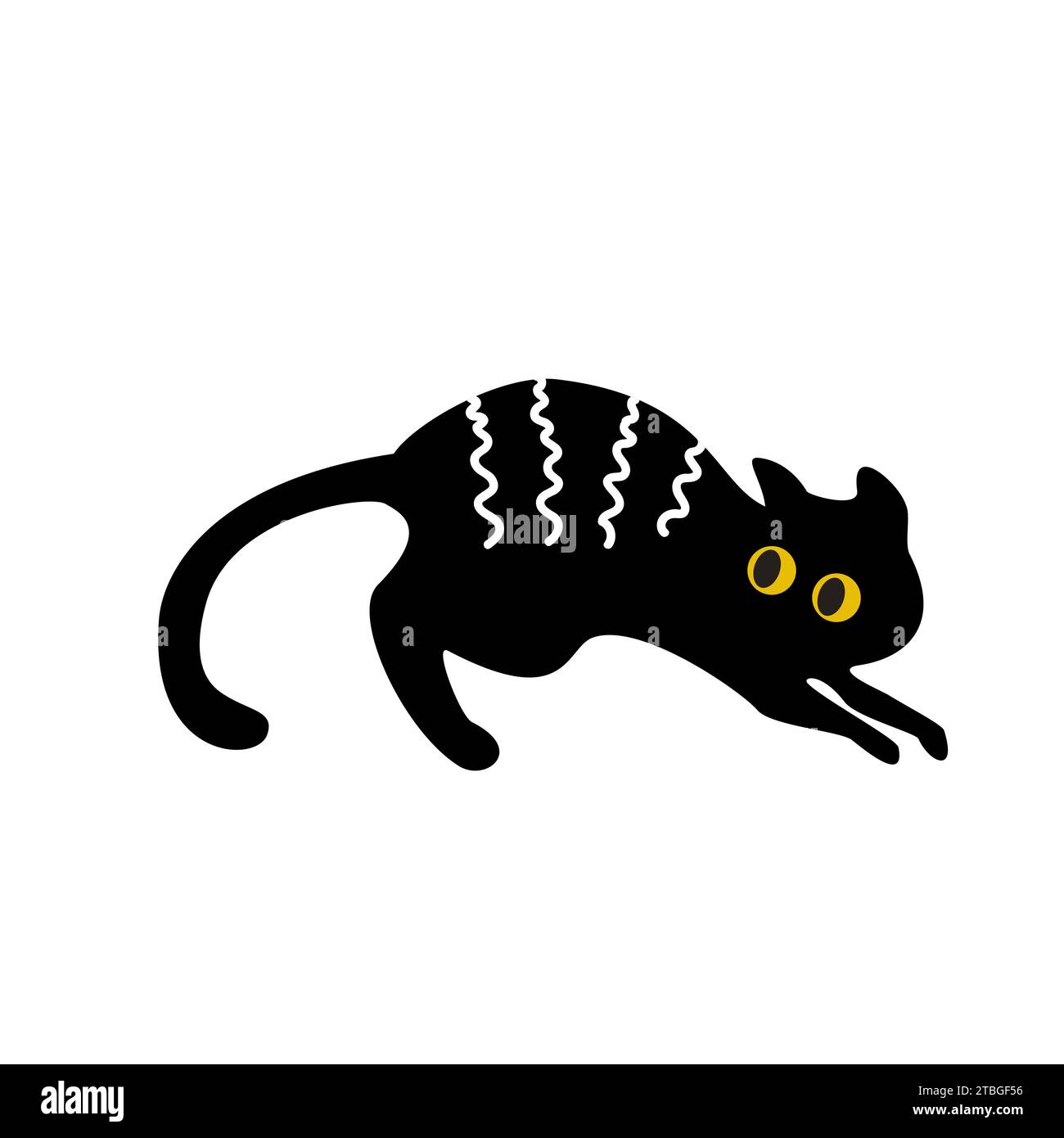 Black cat with striped texture. Cute sticker. Isolated vector ...