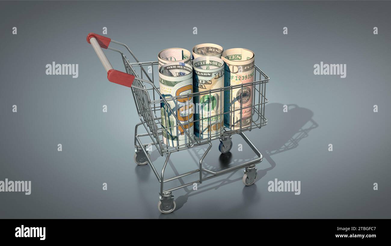 Shopping cart with US dollar bills Stock Photo - Alamy