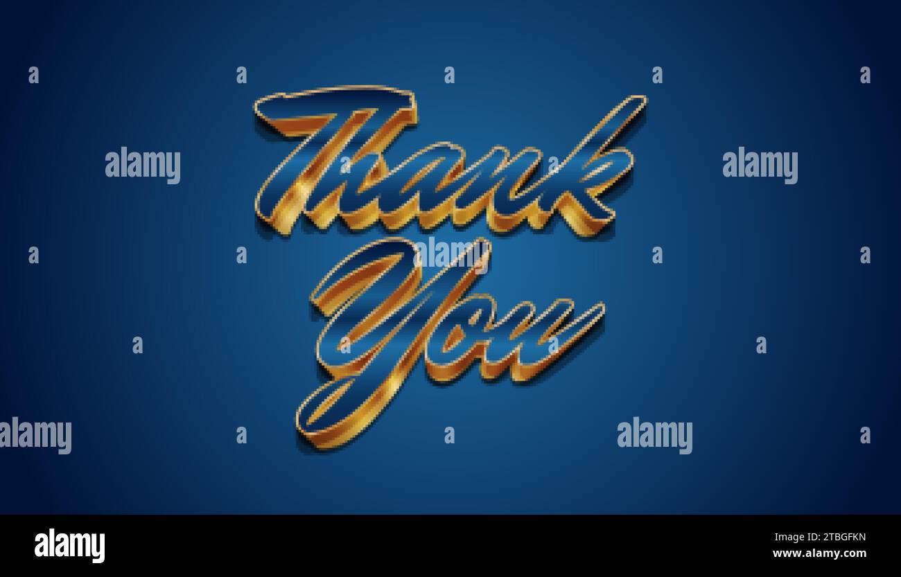 Thank You Letter Text in Blue and Gold Isolated on Blue Background ...