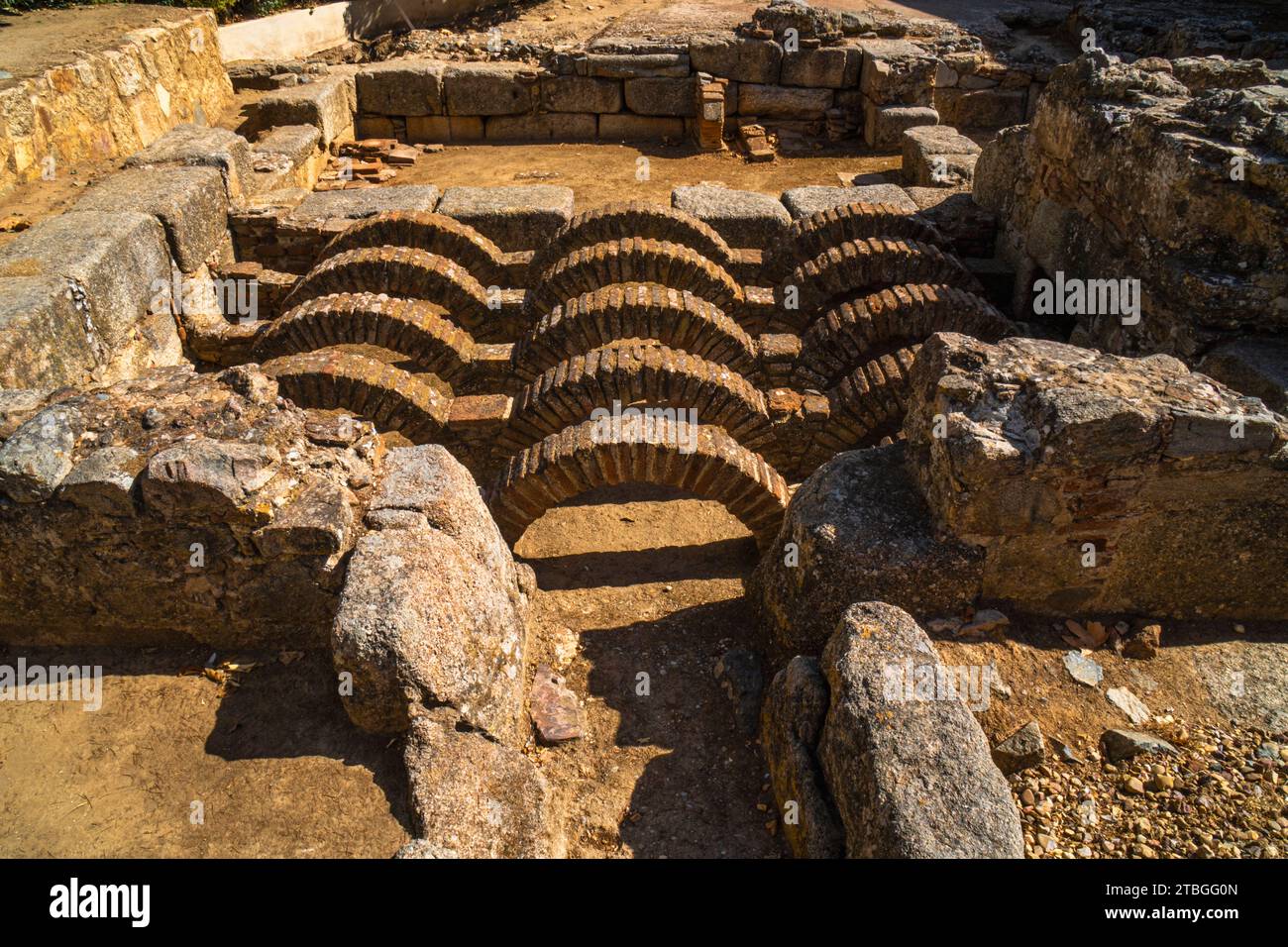 Ruins of the archaeological remains of the ancient thermal baths of a ...