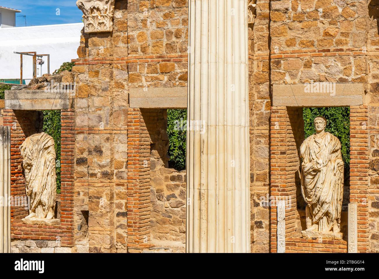 Archaeological remains of the façade of the Roman forum of Merida, with ...