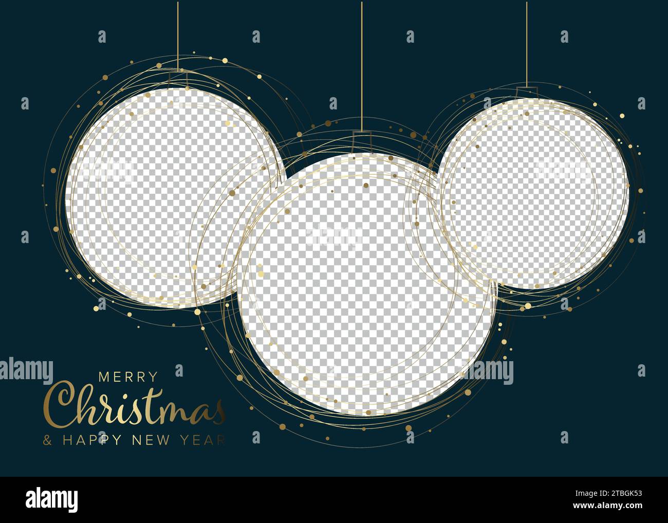 Three circle Christmas decorations photo frame dark layout template ...