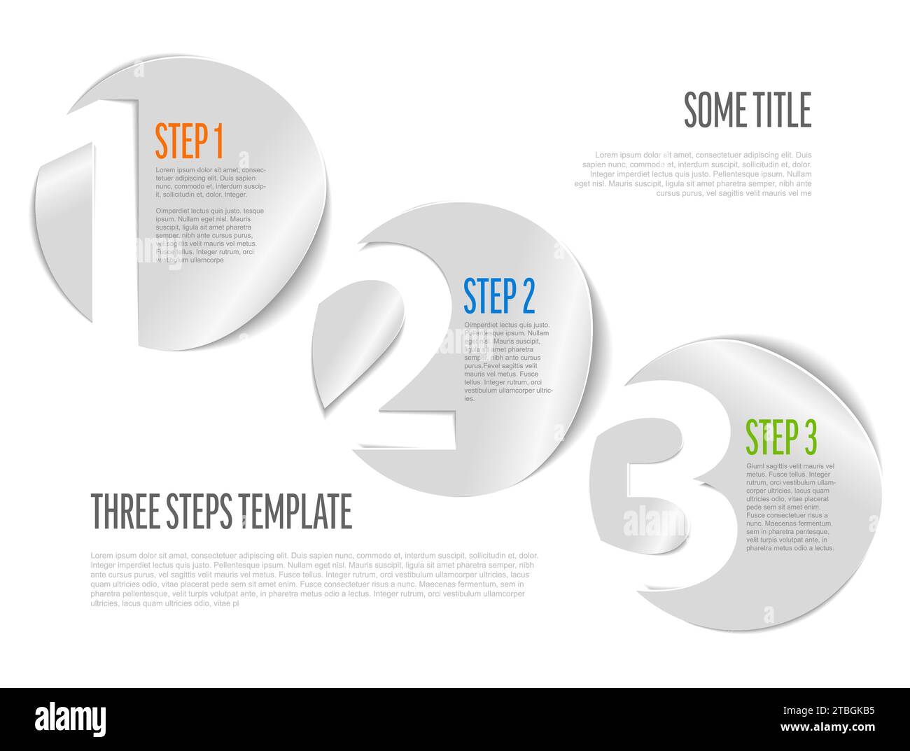 One two three light metallic sticker steps with numbers and short ...