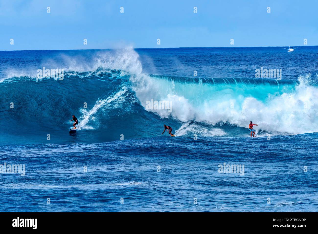 Surfers Surfing Large Wave Waimea Bay North Shore Oahu Hawaii. Waimea ...