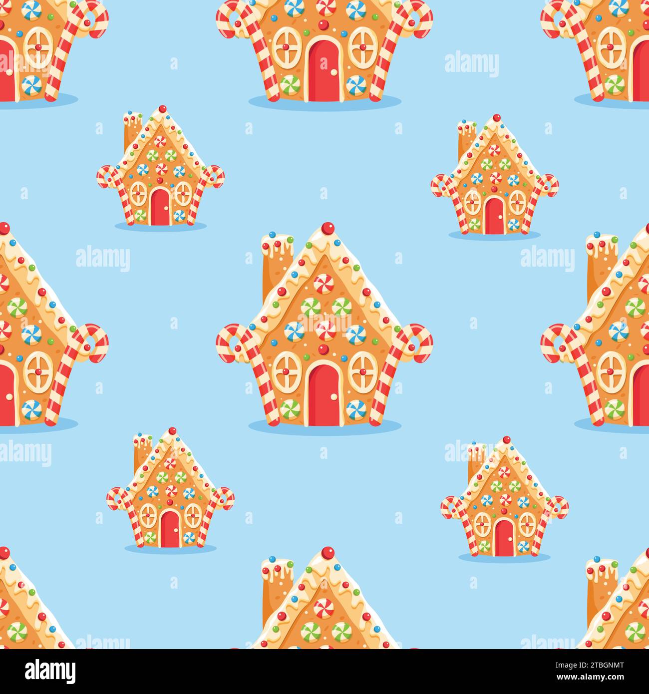 Seamless pattern with gingerbread house shaped gingerbread cookies with ...