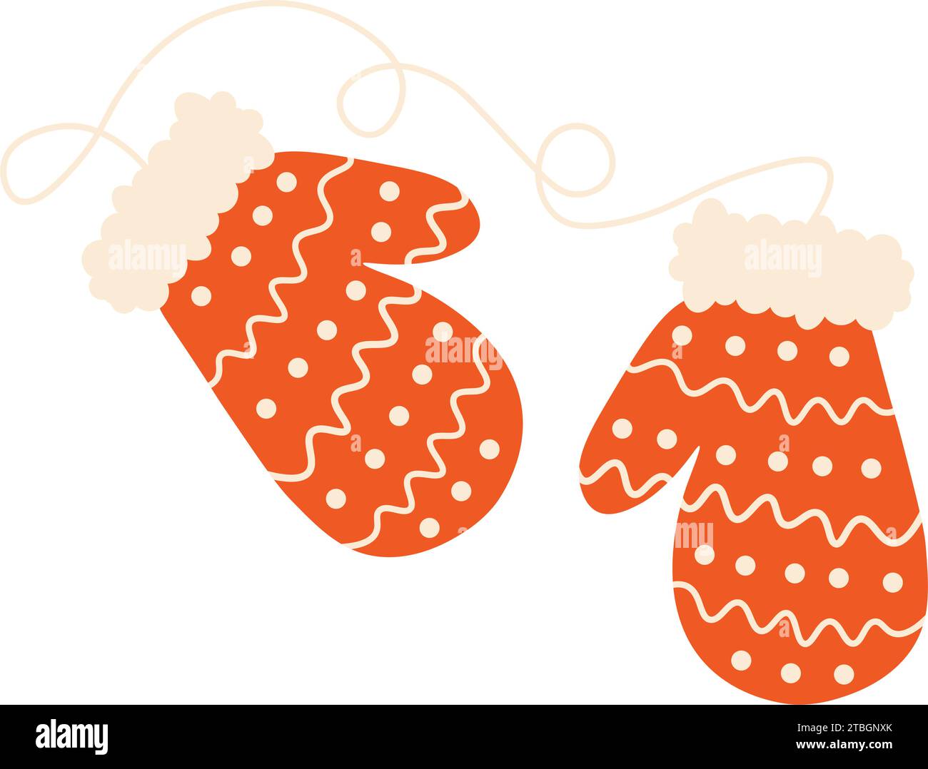 Red Christmas mittens with ornament and rope. Traditional winter ...