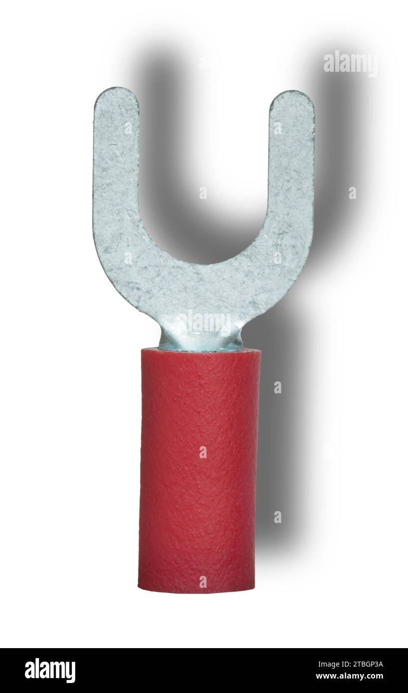 Two pronged wire connector with shadow and red insulation Stock Photo ...