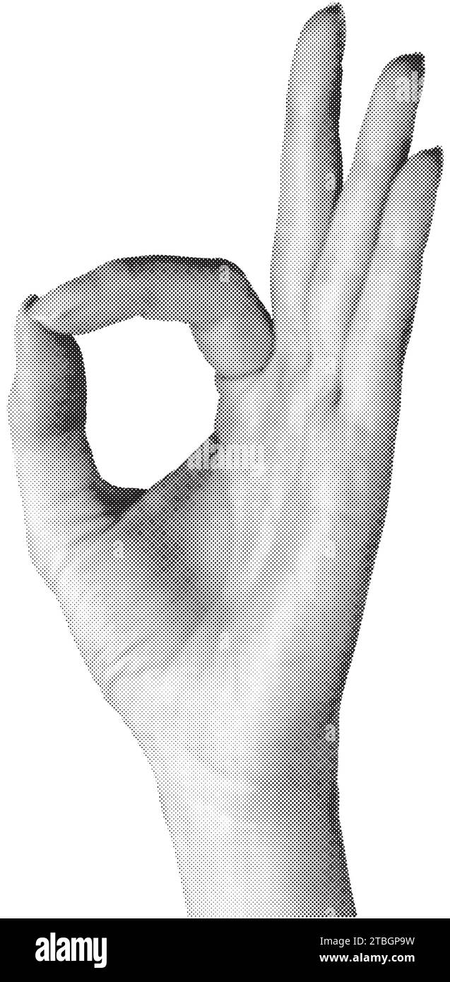 Various gestures of female fingers. Halftone effect, magazine collage ...