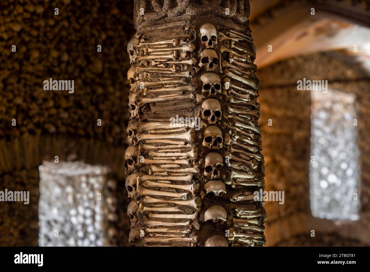 Column covered and decorated with human bones and skulls from The ...