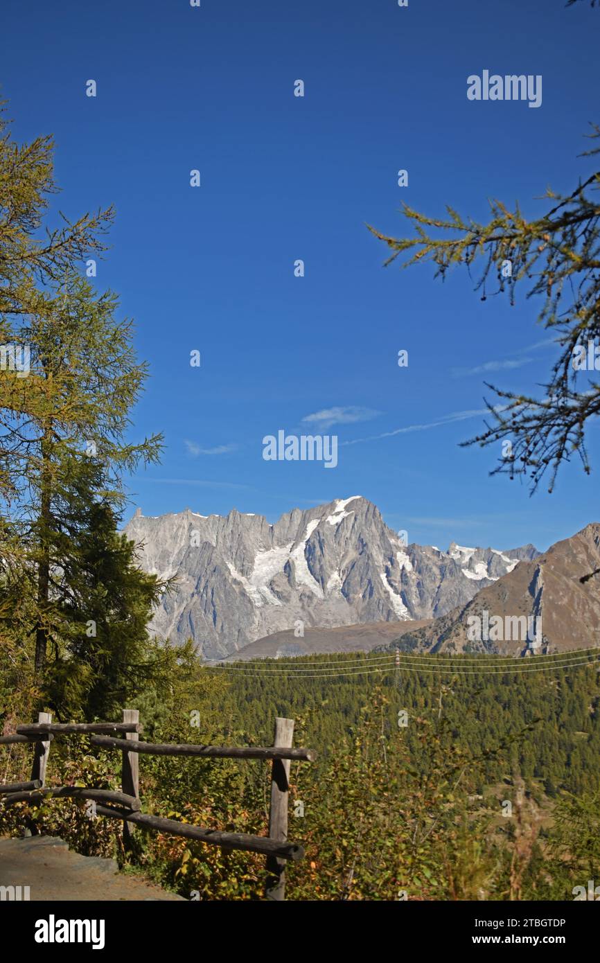 Morgex, Aosta Valley, Italy. Le Grandes Jorassesn range with the Dente ...