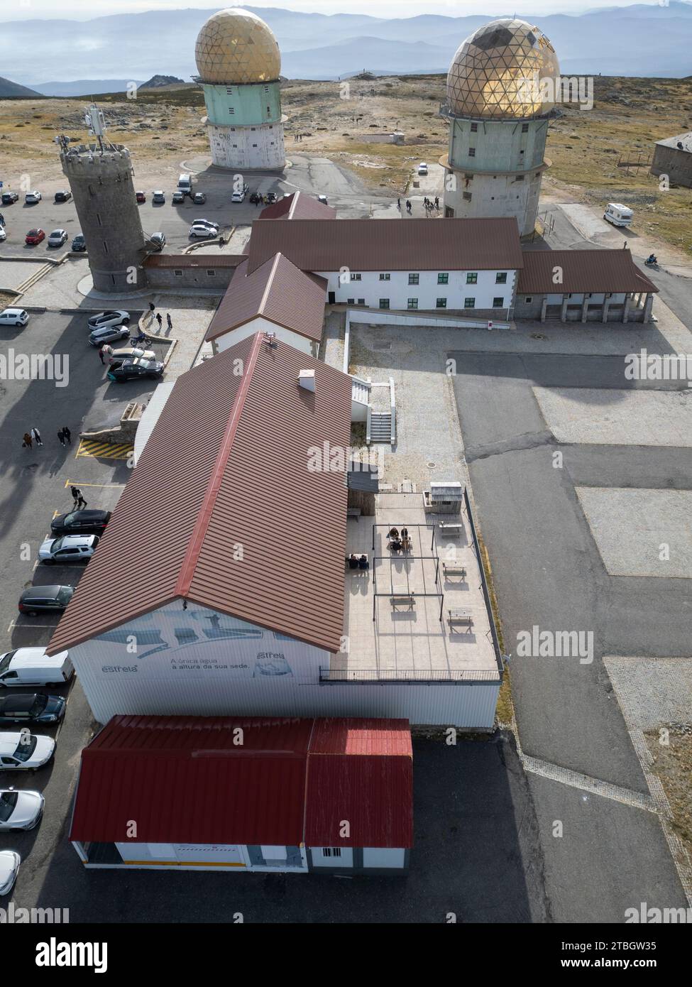 Aerial view of the Torre - old astronomy observatory towers at the top ...