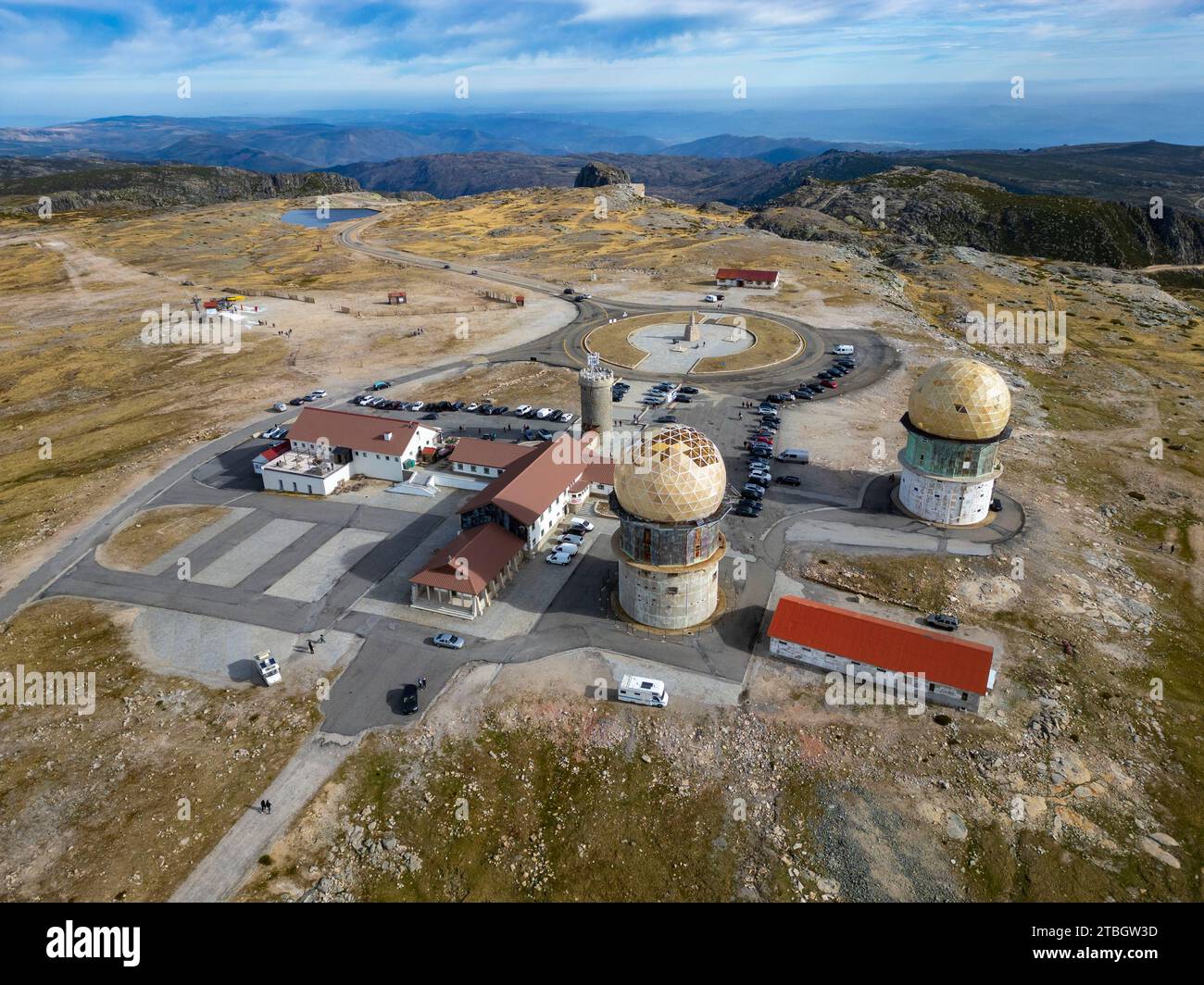 Aerial view of the Torre - old astronomy observatory towers at the top ...