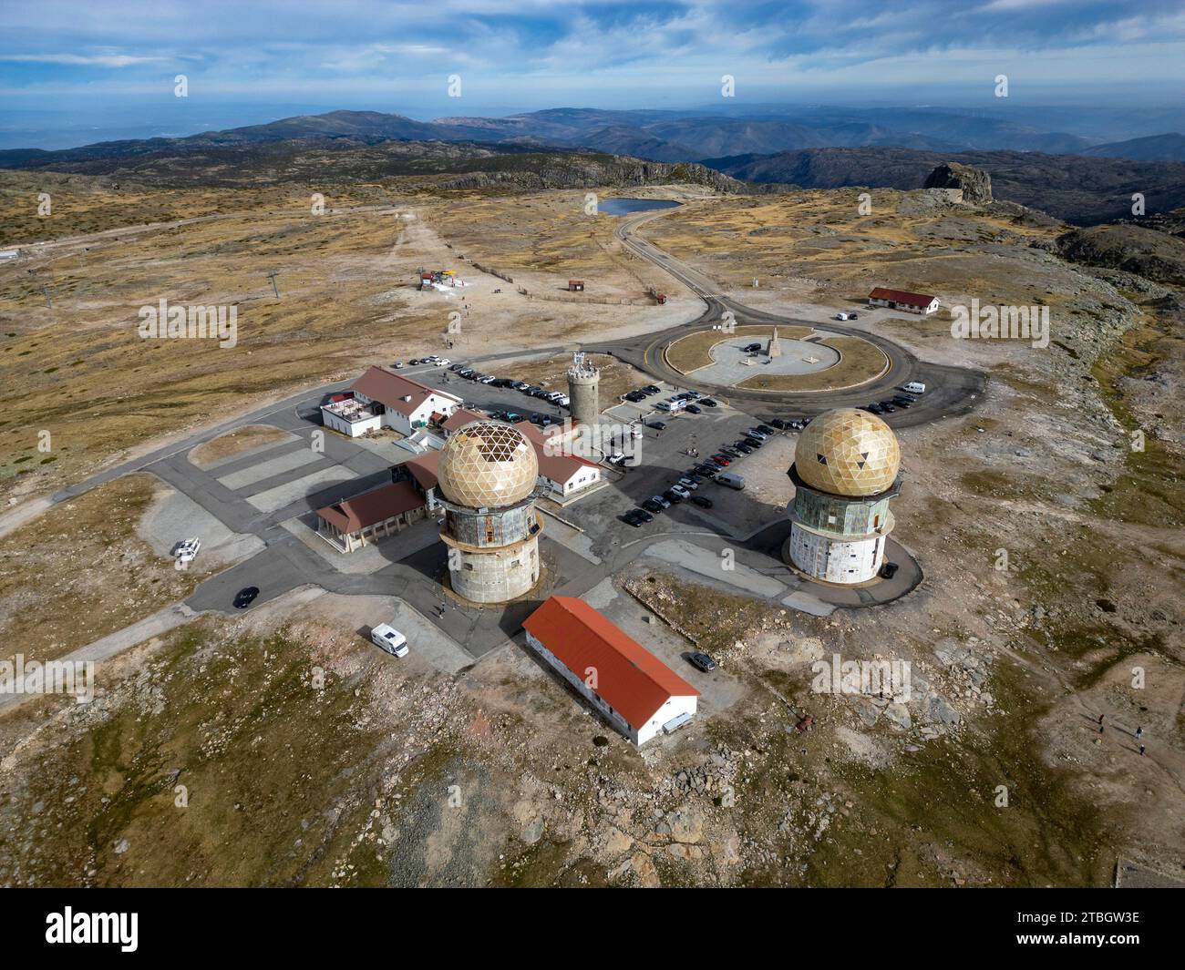 Aerial view of the Torre - old astronomy observatory towers at the top ...