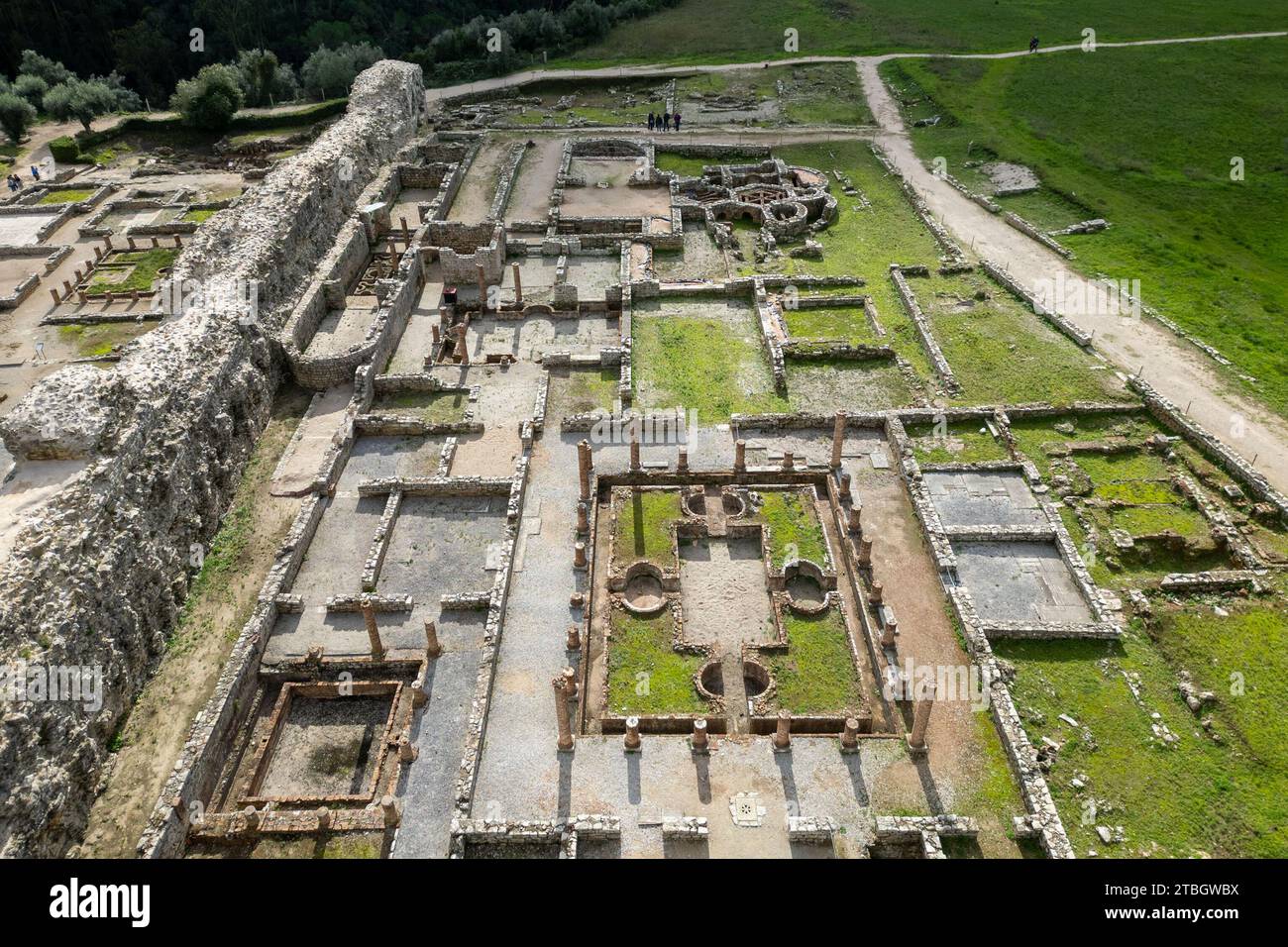 Aerial view of the roman ruins at the archaeological site in Conimbriga ...