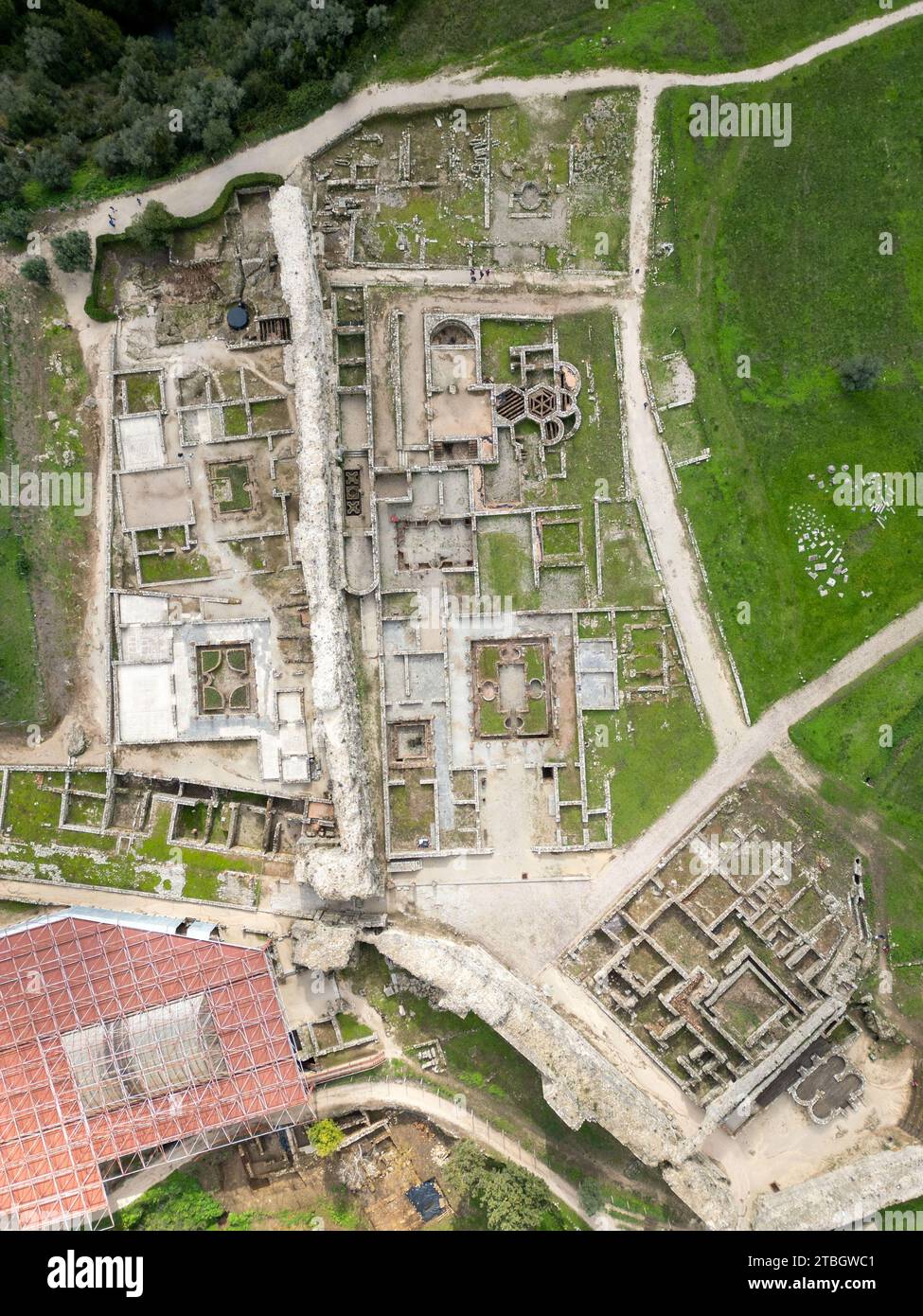 Aerial view of the roman ruins at the archaeological site in Conimbriga ...