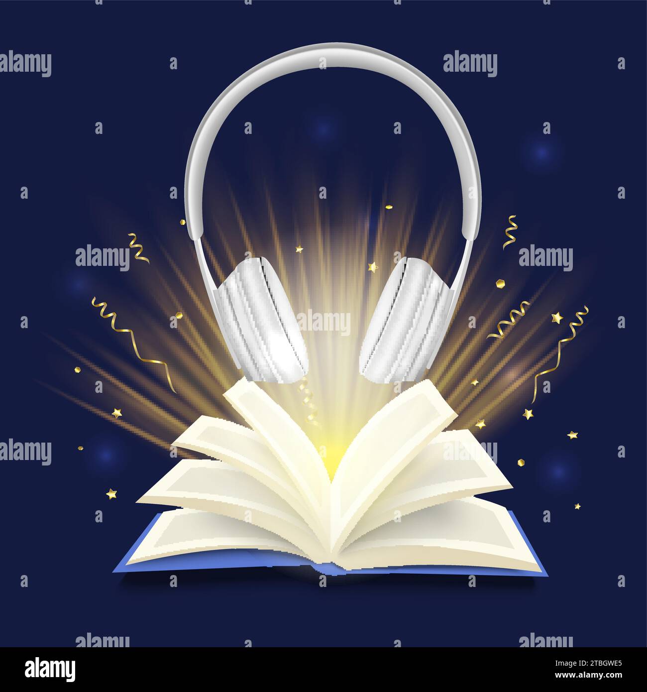 Digital audio book with headphones vector illustration Stock Vector ...