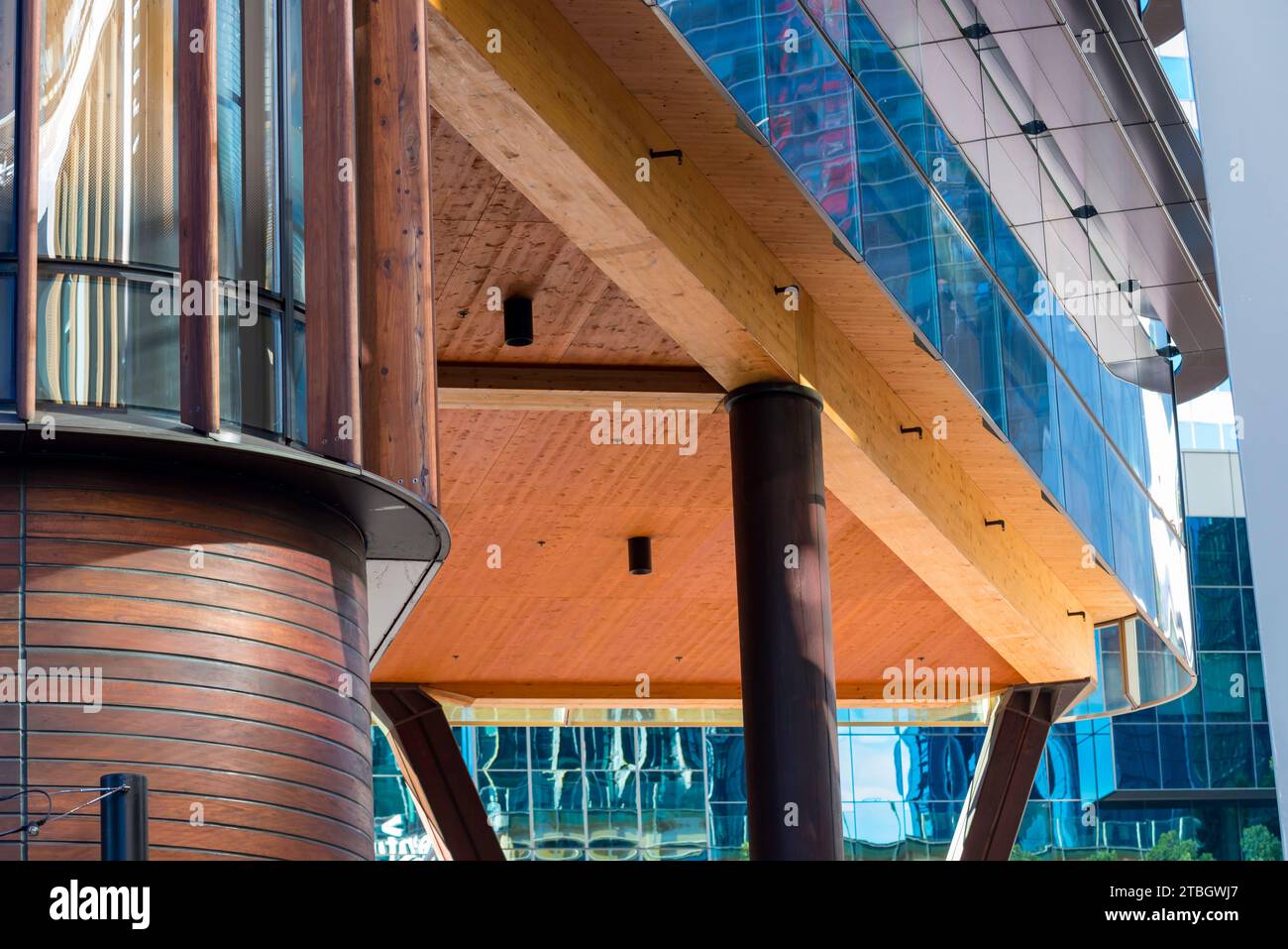 A close-up image showing detail of the cross-laminated timber (CLT ...