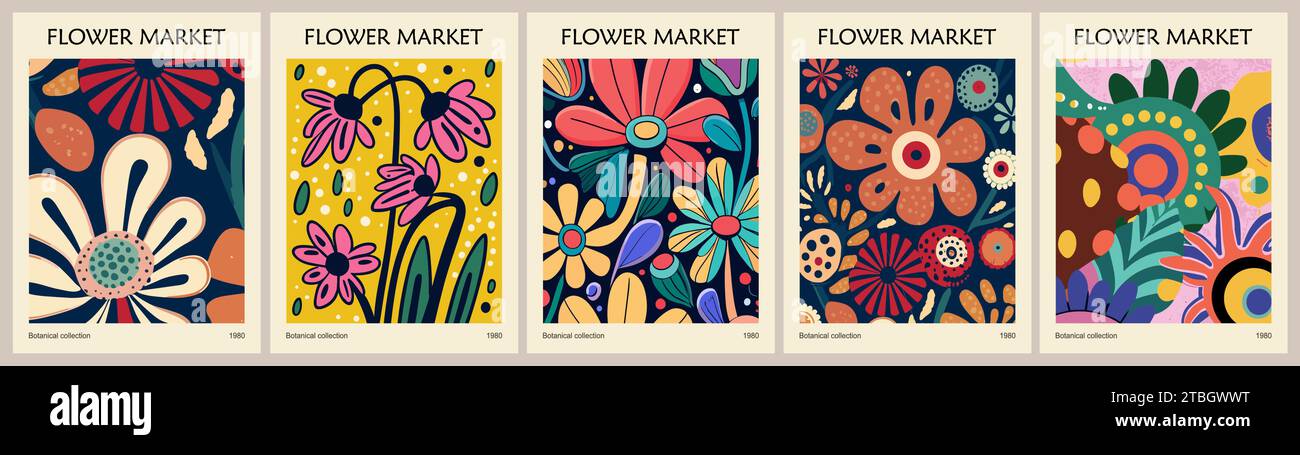 Set of abstract Flower Market posters vector art Stock Vector Image ...