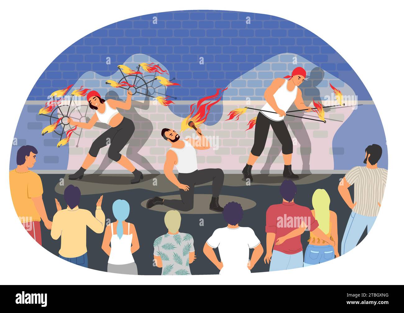 Street fire show entertainment for people vector illustration Stock ...
