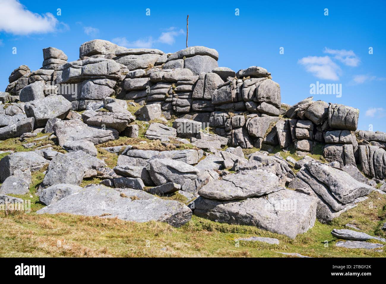Fortress-like granite "stack" on West Mill Tor, Dartmoor National Park ...