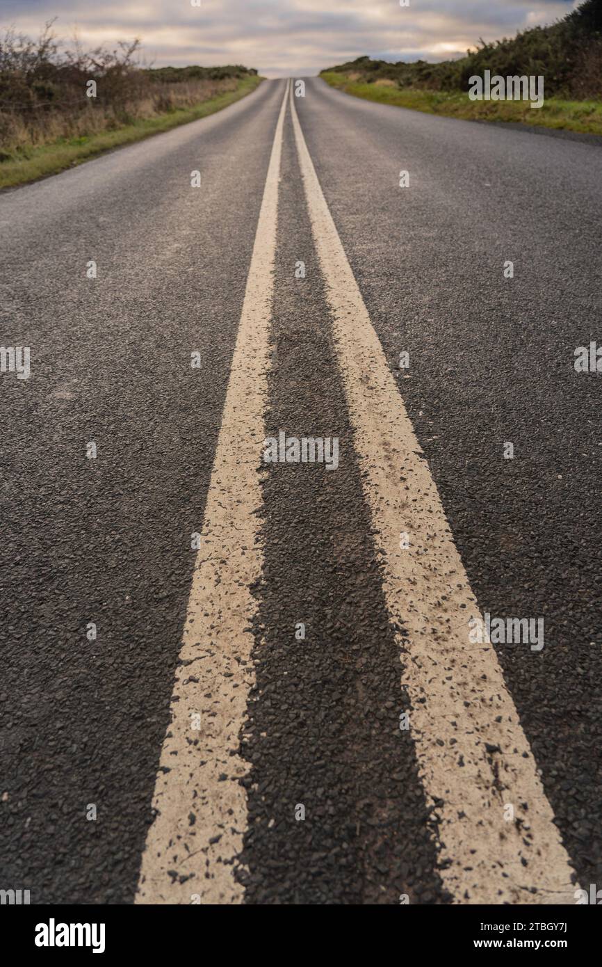 double white lines on road at marske-by-the-sea, north yorkshire ...