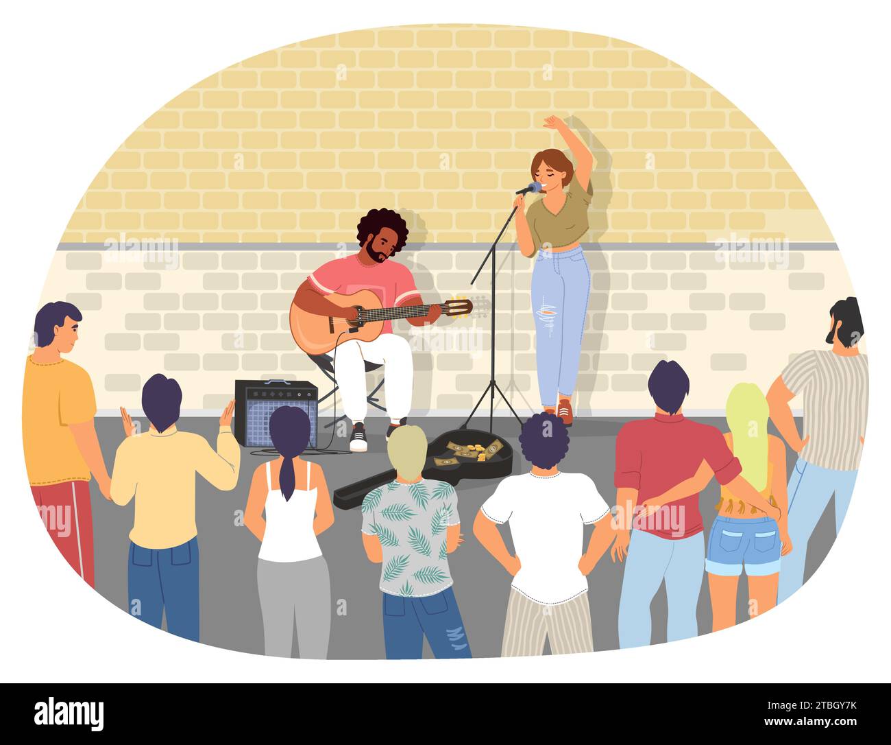 Talented music street performers playing guitar and singing Stock ...