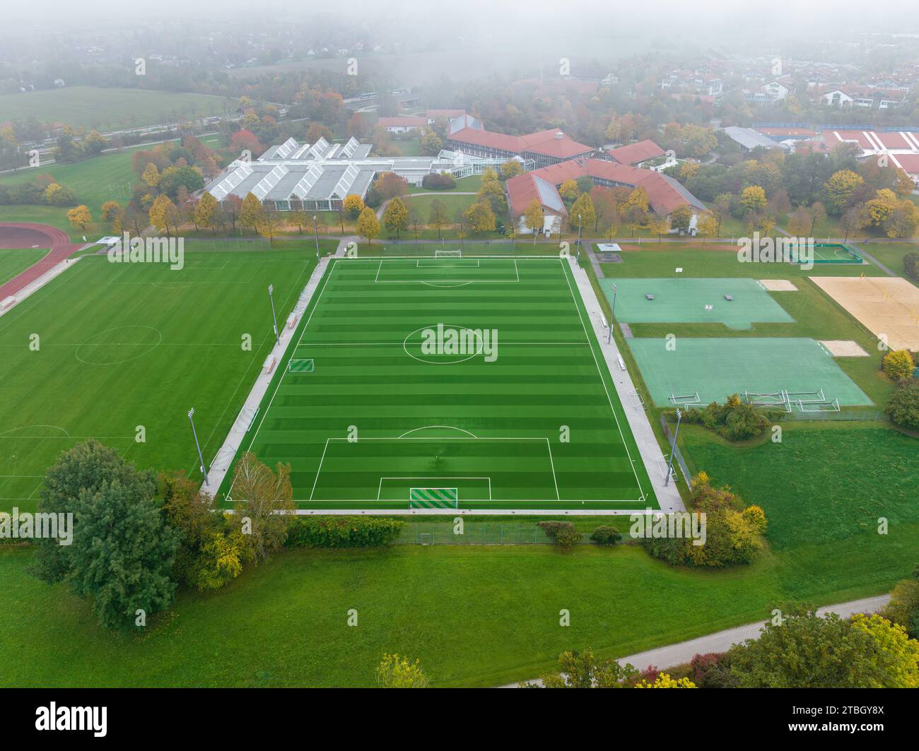 Aerial View of a Green, Well-Maintained Soccer Field in Autumn Stock ...