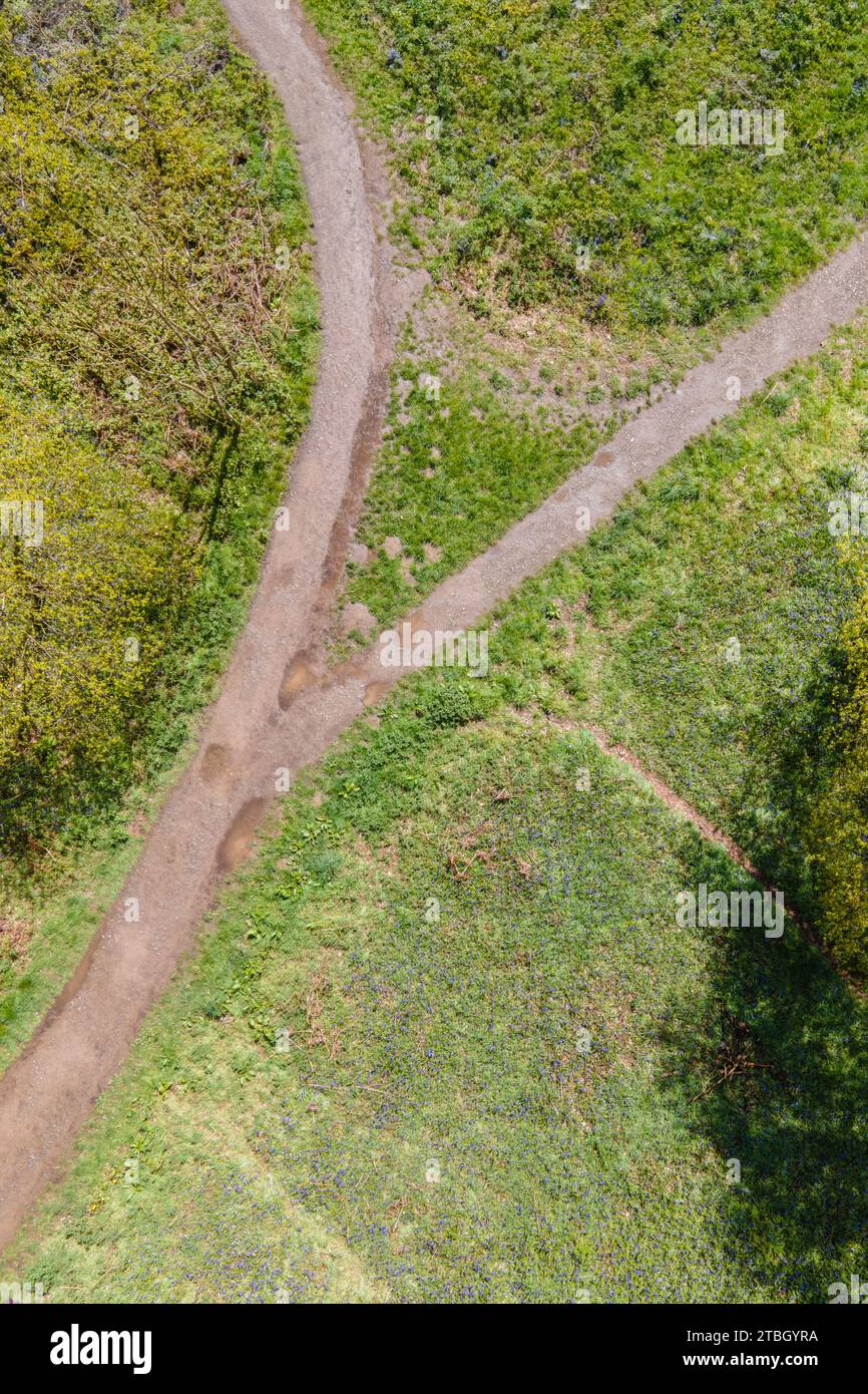 aerial view of two connecting paths taken with a drone Stock Photo - Alamy