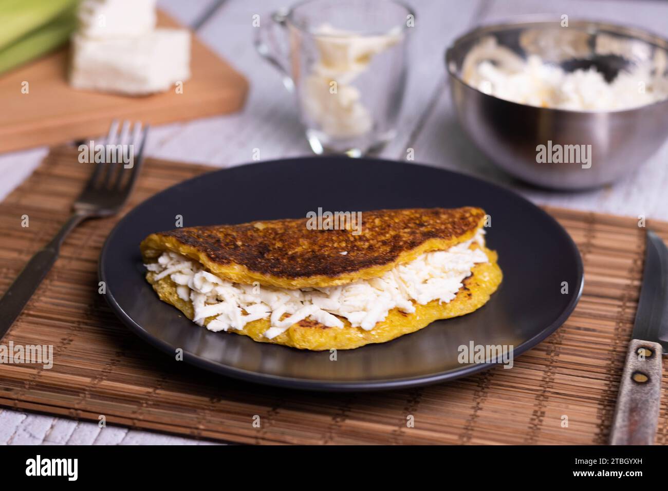 Corn cachapas with white cheese, typical Venezuelan dish Stock Photo ...