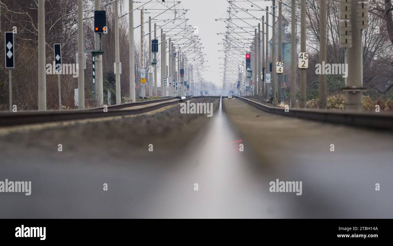 Schellerten, Germany. 07th Dec, 2023. A red traffic light is ...