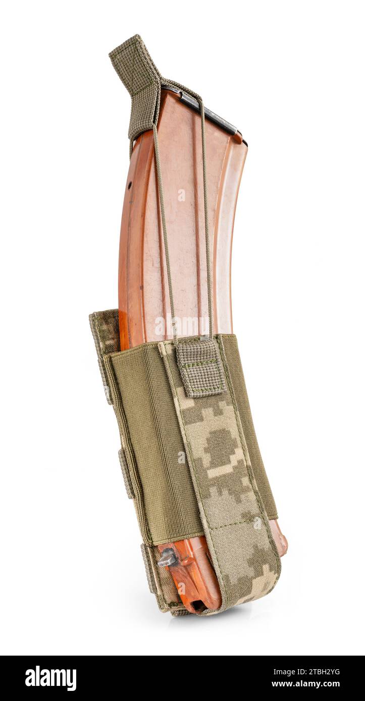 Military pouch in pixel camouflage with bullet magazine inside on white ...