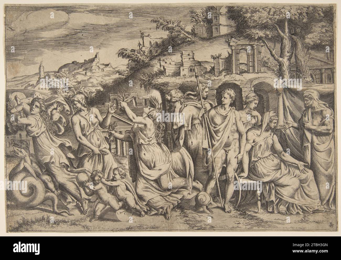 The story of Jason and Medea at the left she carries off her son, in ...