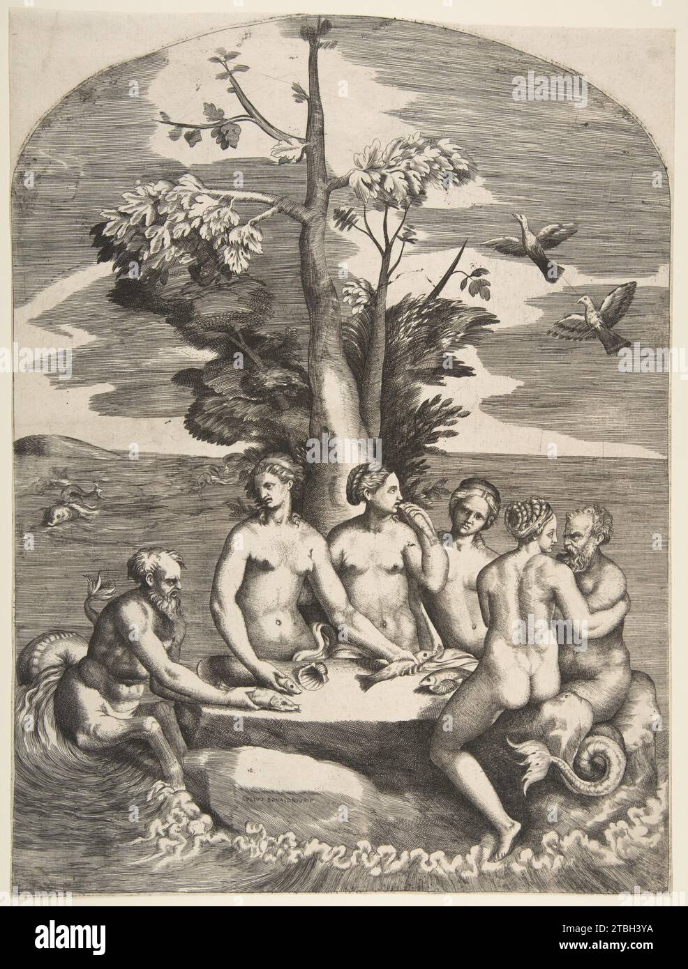 Two sea gods accompanied by four nymphs 1959 by Giulio Bonasone Stock ...