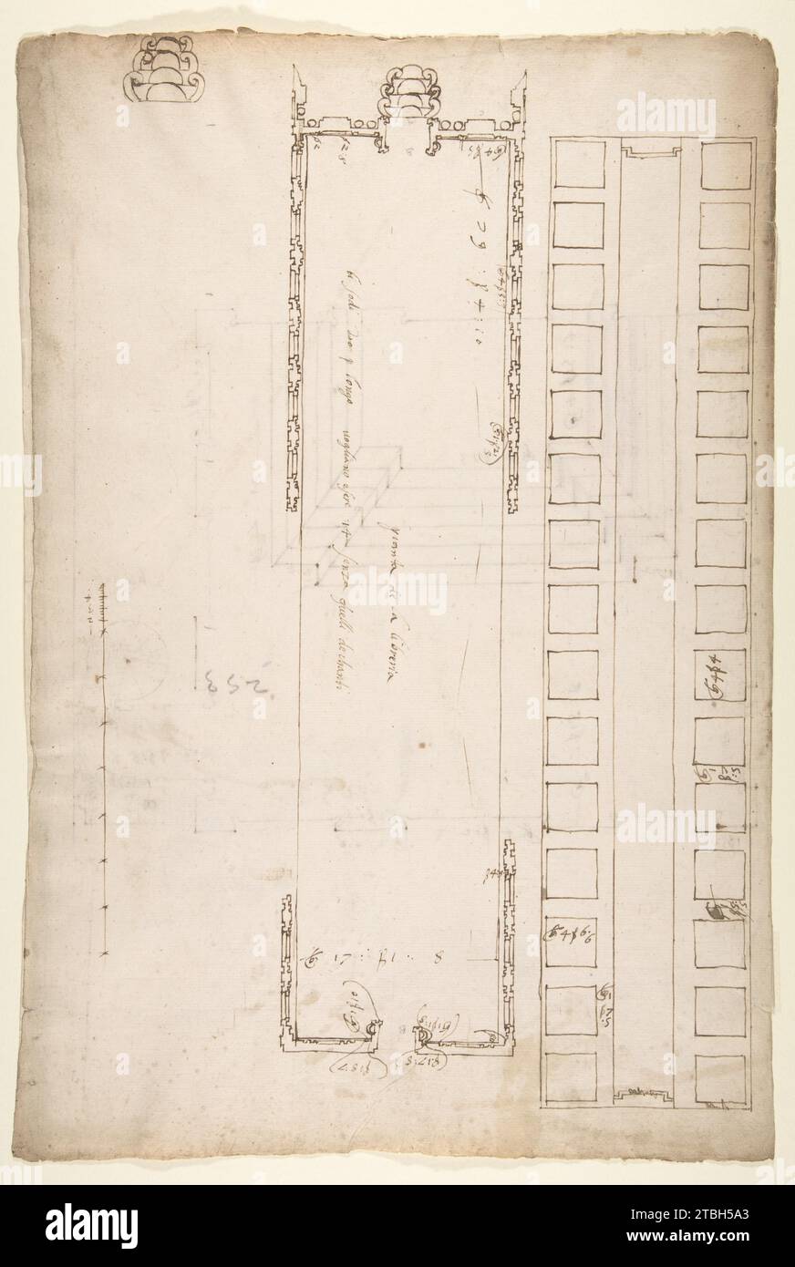 San Lorenzo, Library, plan; reflected ceiling plan; stair, detail ...