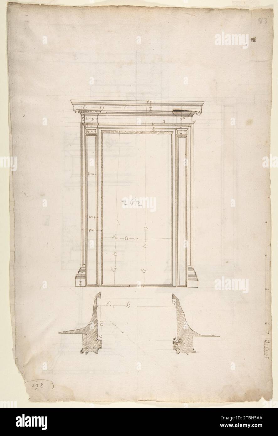 San Lorenzo, Library, Ricetto, portal from cloister, elevation; plan ...