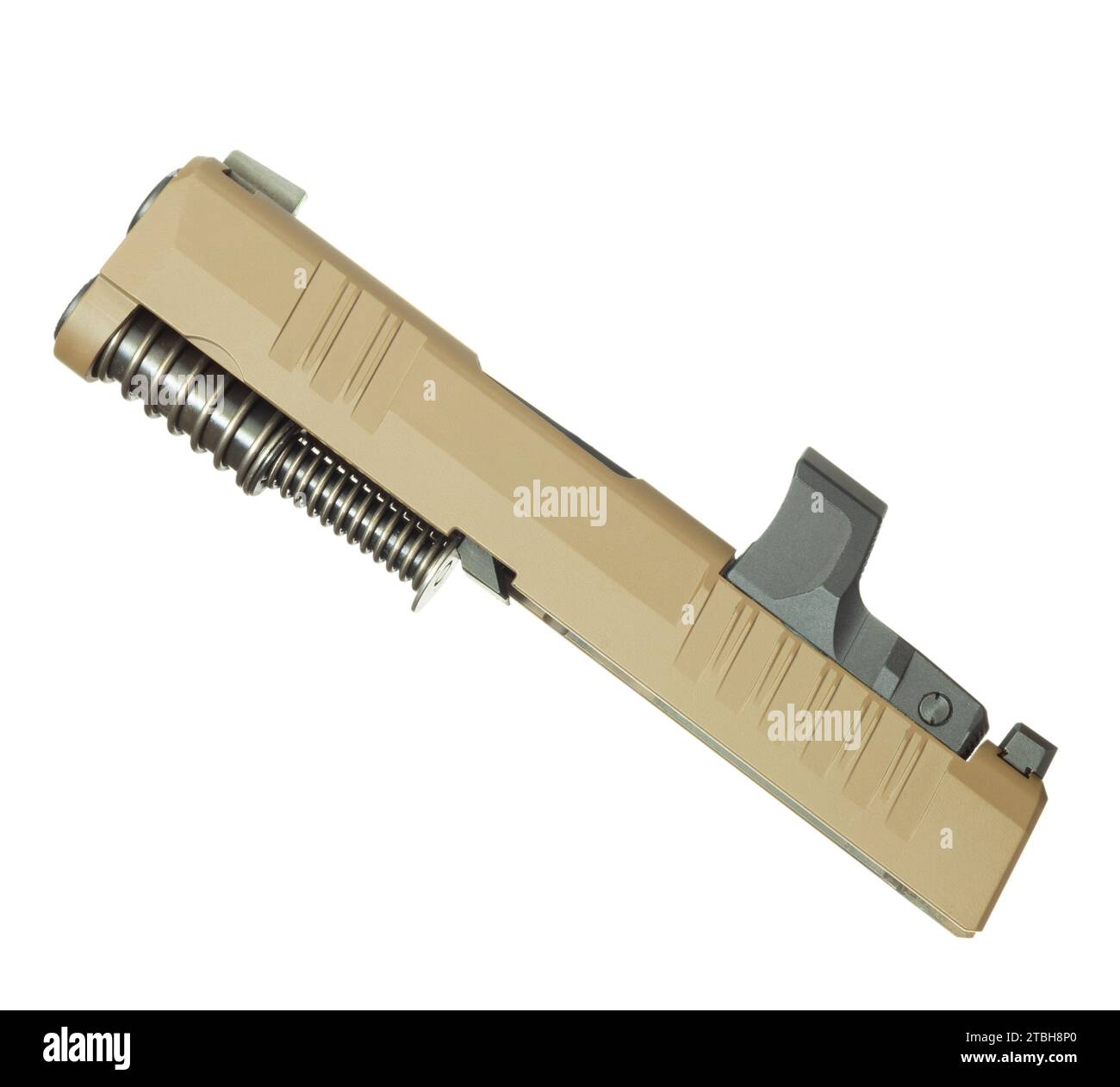 Slide on a semi-automatic handgun wearing a red-dot sight removed ...