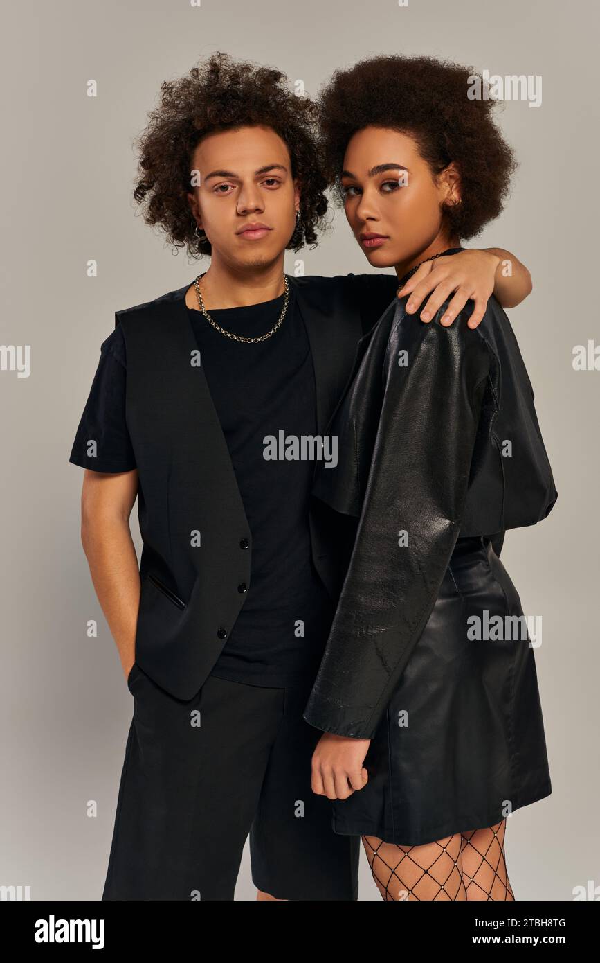 good looking trendy african american siblings in stylish outfits ...