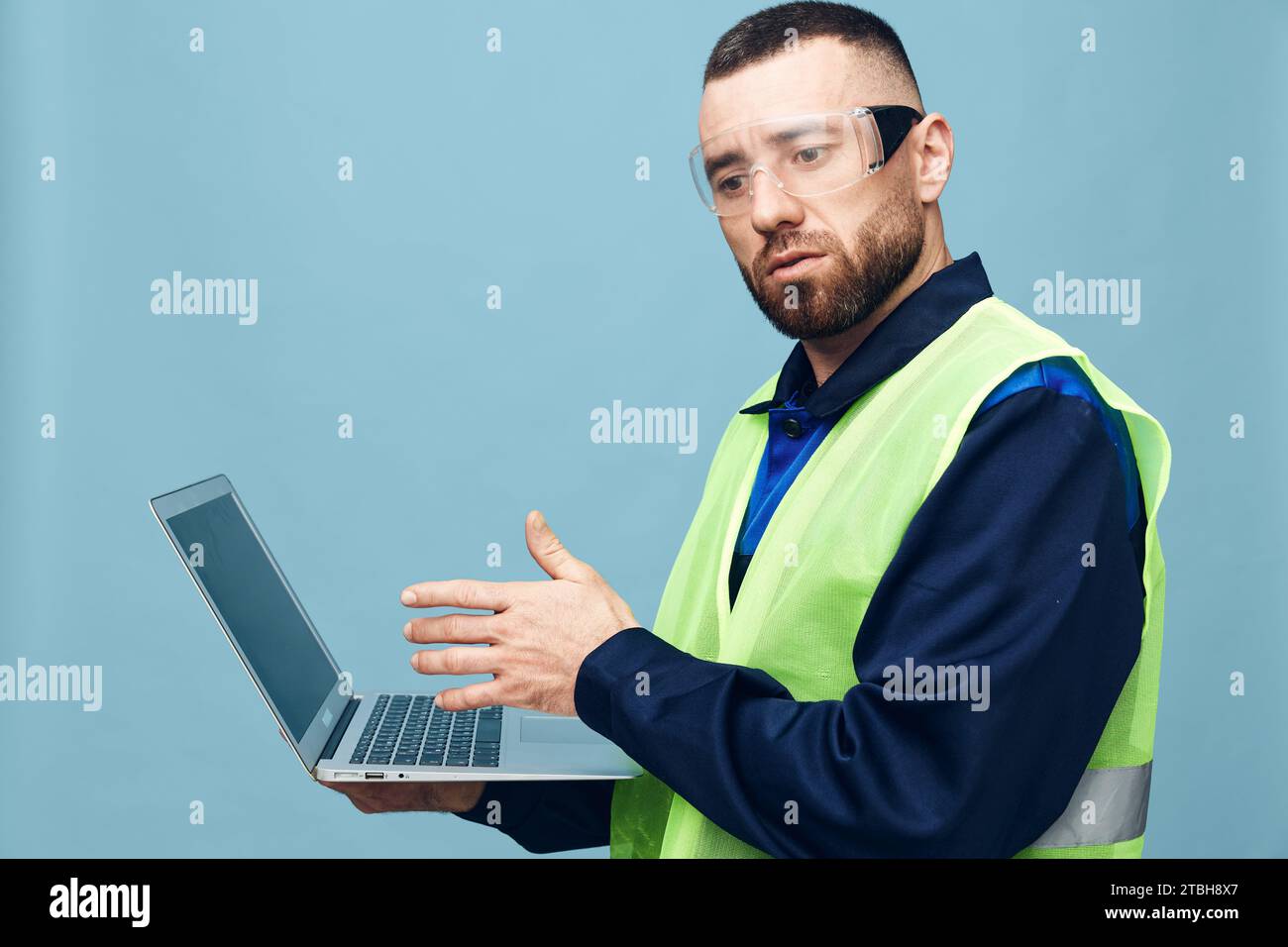 Caucasian man sitting adult man businessman working technology computer ...