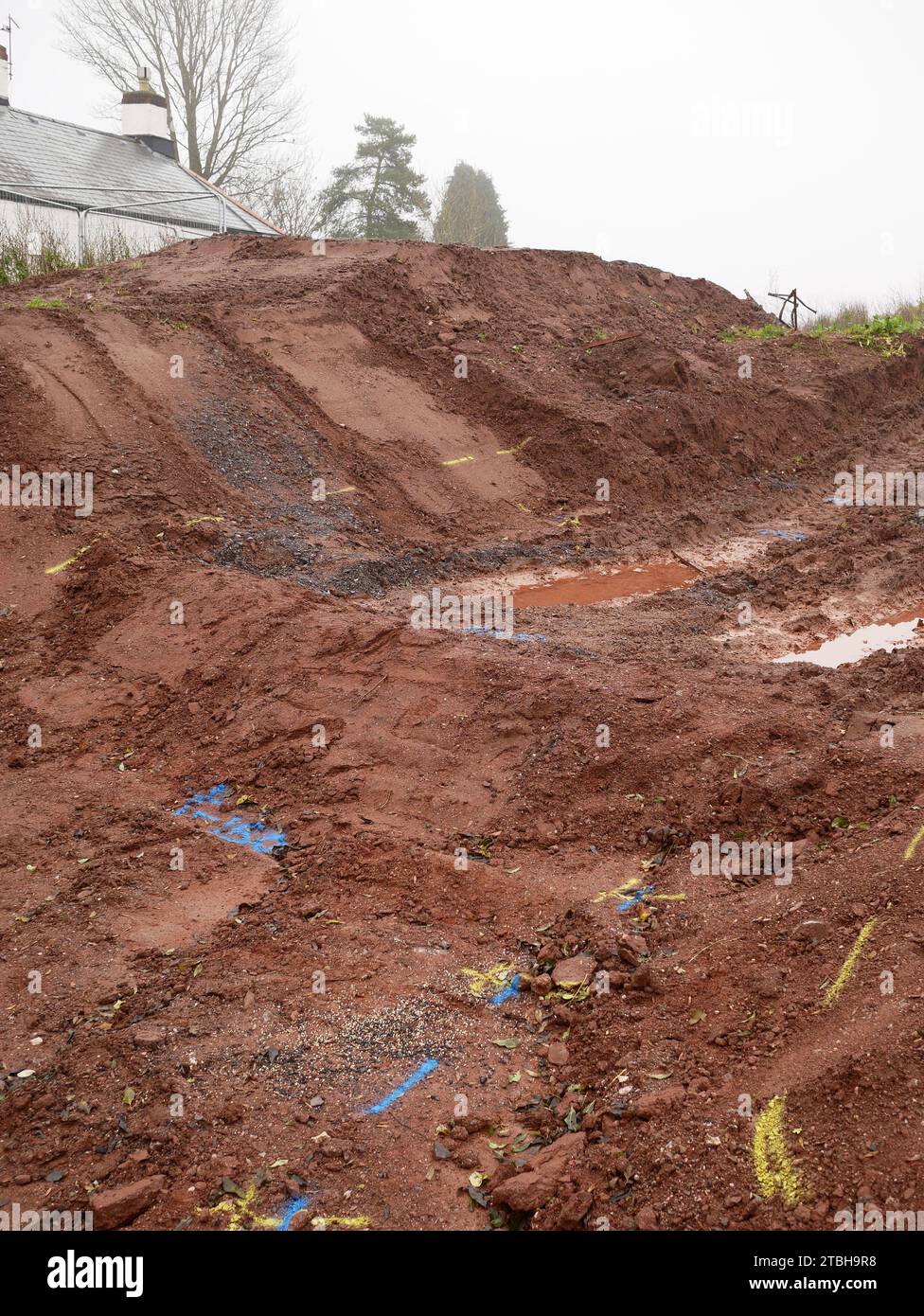 Construction site marking for groundworks at a property development ...
