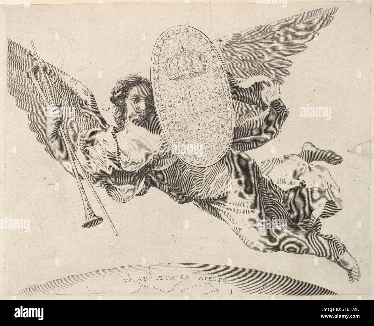 Fame Bearing a Shield with the Initial of Louis XIV (La Renommee volant ...