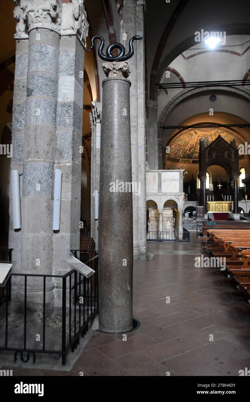Milano Italy - Basilica Sant'Ambrogio, inside, column with the serpent ...