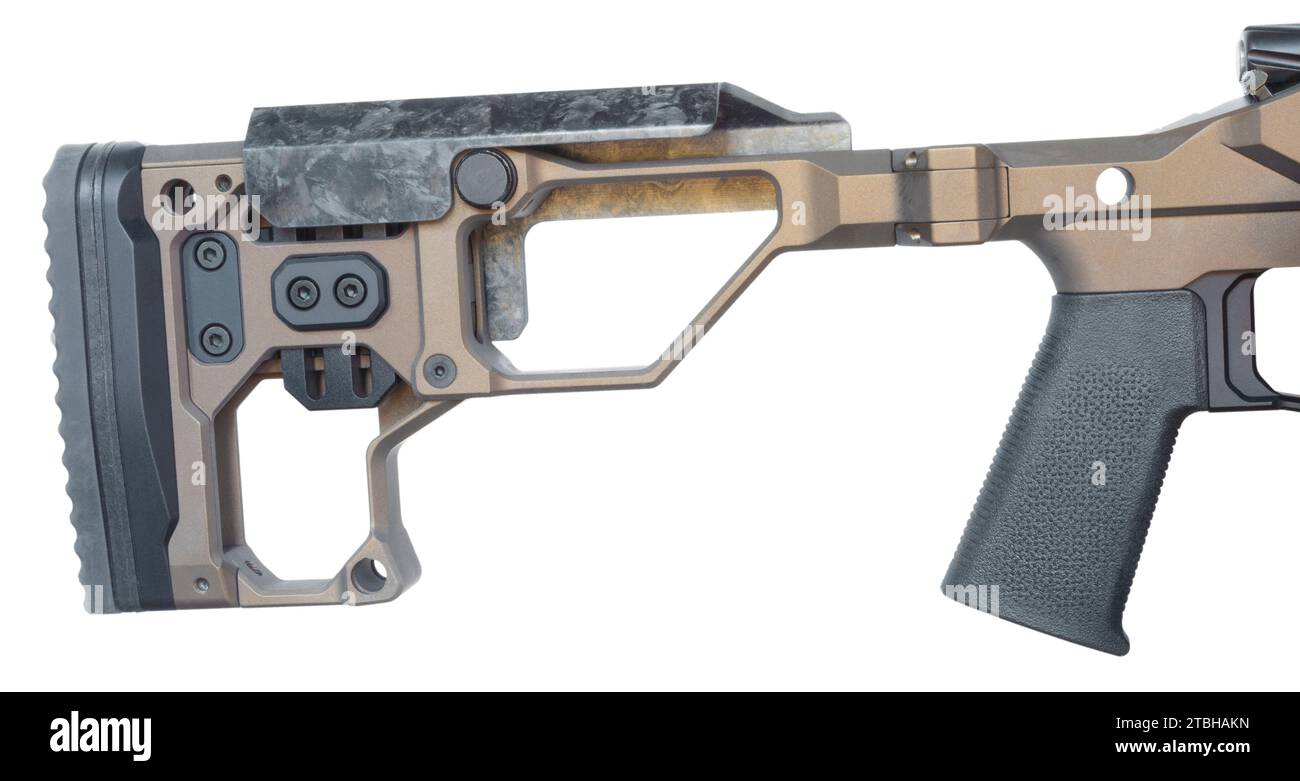 Metallic copper colored rifle stock that can be adjusted for cheekpiece ...