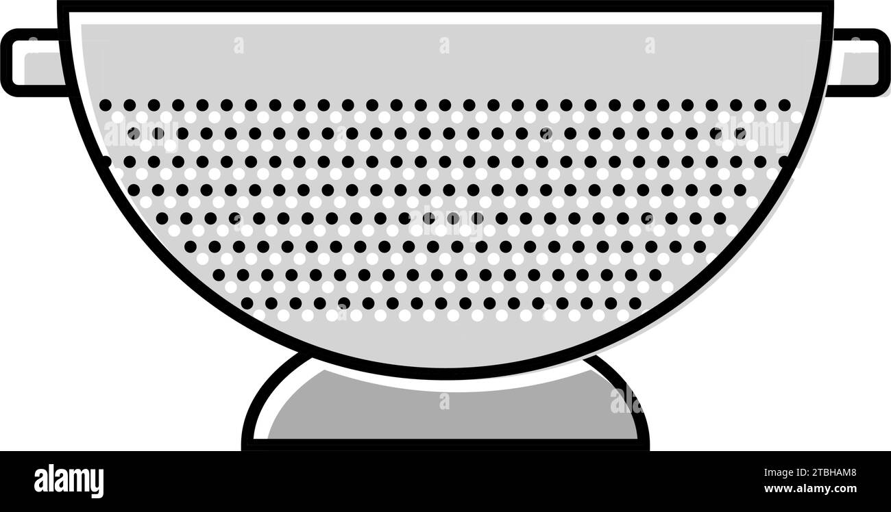 stainless steel colander kitchen cookware color icon vector ...