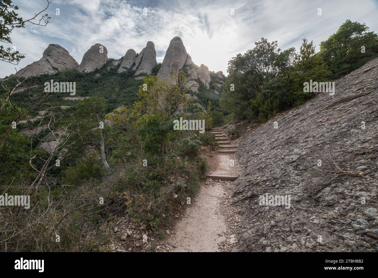 Montserrat trekking path to Sant Jeroni peak Stock Photo - Alamy