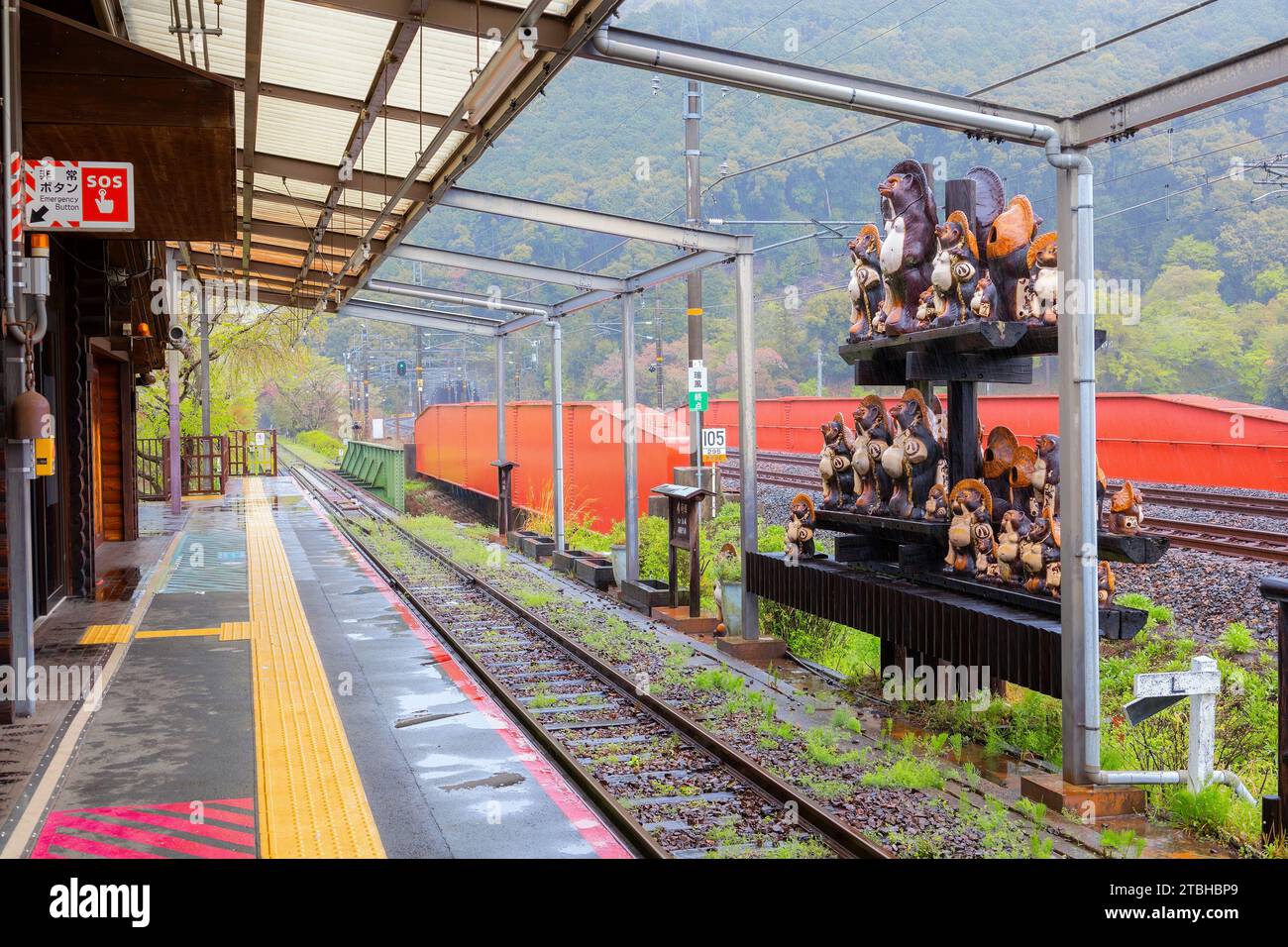 Kyoto, Japan - April 7 2023: The Sagano Romantic train is a charming ...
