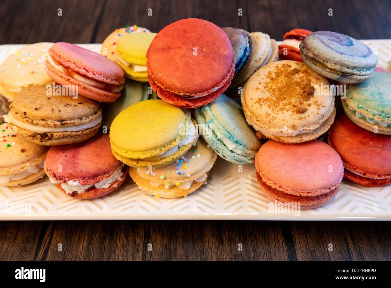 Colorful Macaron on Party Tray Stock Photo - Alamy