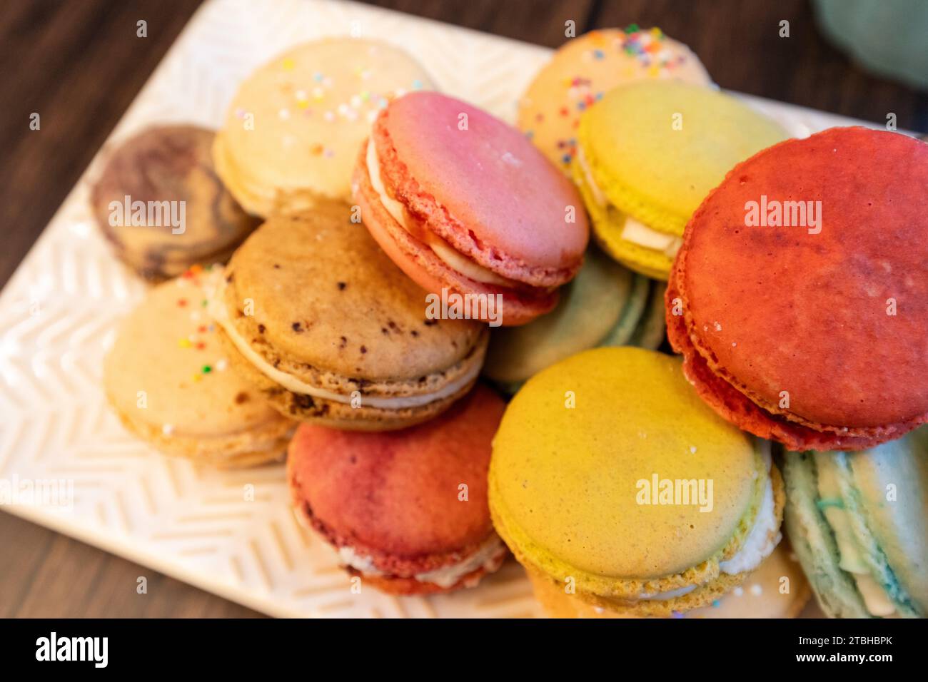 Colorful Macaron on Party Tray Stock Photo - Alamy